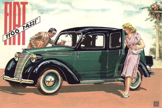 CARTOLINA PUBBLICITARIA VINTAGE Fiat 1100 Tassì Illustratore Aldo ...
