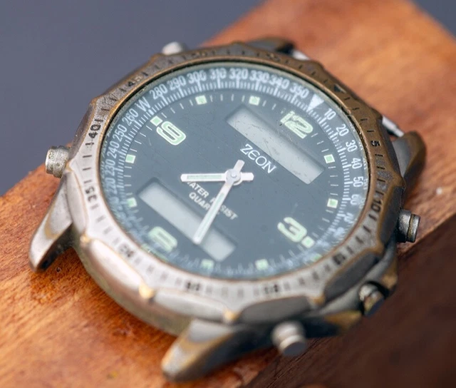 VINTAGE ZEON ANALOG/DIGITAL GENTS DIVE WATCH 8247 1980/90s spear or ...