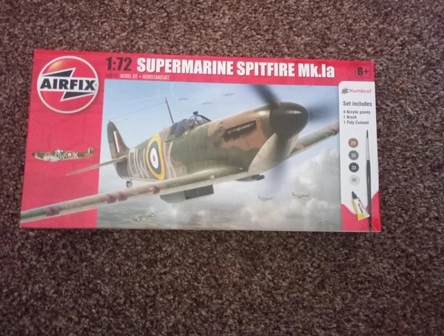 AIRFIX SUPERMARINE SPITFIRE Mk1a 1:72 scale kit with paints and glue £9.50 - PicClick UK