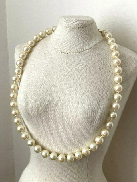 COLLIER VINTAGE FAUSSE perle nacré signé MONET Ras du Cou 39-44cm EUR ...