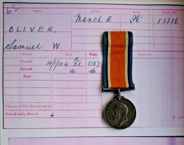 BRITISH WW1 WAR Medal/ Badges Oliver Manchester Regiment From Walton £ ...