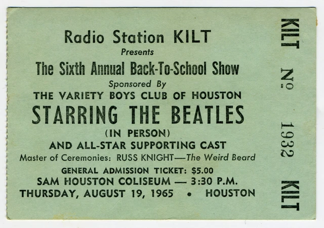 EXTREMELY RARE BEATLES 1965 Concert Ticket Stub - Sam Houston Coliseum ...
