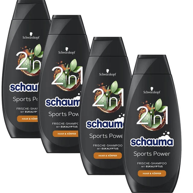 SCHAUMA SPORTS PUISSANCE Frais Shampoo Avec Eucalyptus 400ml 4er Paquet ...