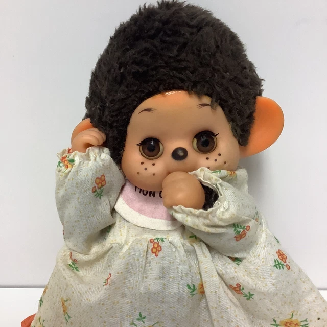 VINTAGE MONCHHICHI DOLL Sleep Eyes Holes in Ears Wearing Dress Not ...