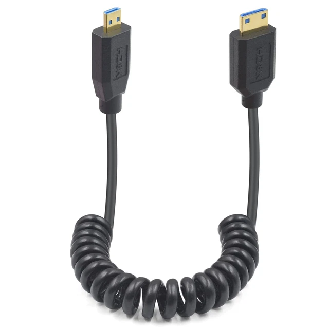 8K MICRO HDMI to Mini HDMI 2.1 Coiled Cable, 48Gbps Extreme Thin Mini ...