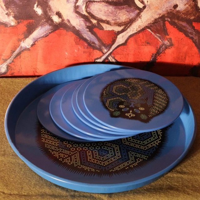 RARE FULL SET Blue Cat, Iconic Psychedelic Tray, coasters, place matts ...