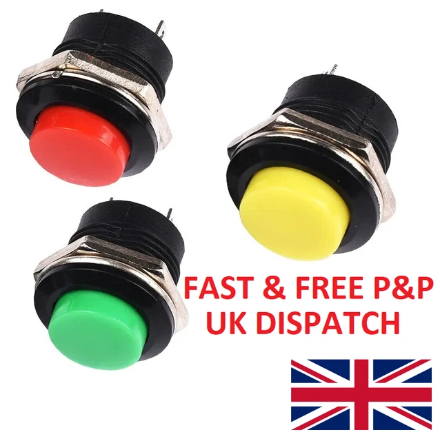 16MM SWITCH ROUND Push Button Momentary Black White Red Green Blue ...