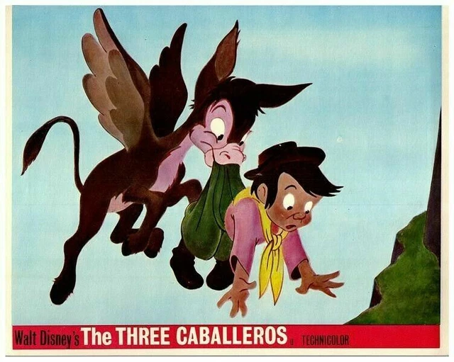 THE THREE CABALLEROS Original Lobby Card Walt Disney animation Flying ...