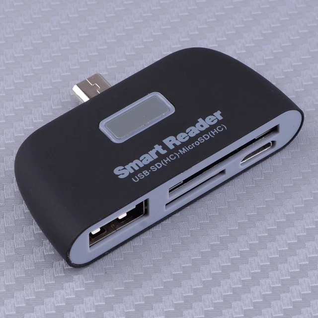 BLACK 4IN1 OTG/TF/SD Smart Mini Card Reader Adapter w/ Micro USB Charge ...