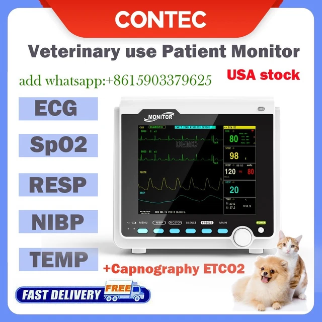 ICU VETERINARY PATIENT Monitor with ECG,RESP,SpO2,PR,NIBP,TEMP ...