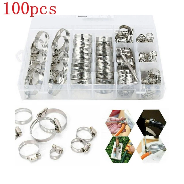 EFFICIENT 100 PCS Stainless Steel Hose Clamp Kit with Accurate Size ...