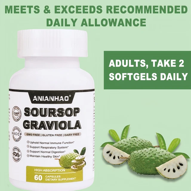 SOURSOP GRAVIOLA CAPSULES Leaf & Fruit Extract 120 Caps High Potency ...