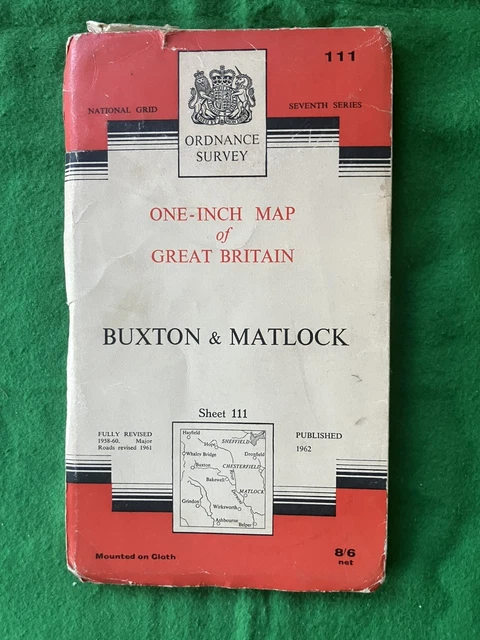 VINTAGE ORDNANCE SURVEY One-Inch Map Sheet 111 Buxton & Matlock 1962 £1 ...