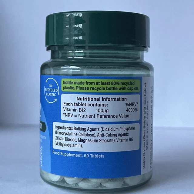H&B VITAMIN B12 100ug 60 Tablets Vegan Help Immunity Metabolism Vegan ...