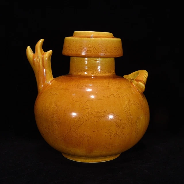 NICE COLLECTABLE ART Hand Painting Yellow Glaze Porcelain Phoenix ...