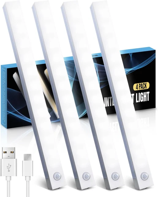 UNDER CABINET KITCHEN Lights 4 Pack, USB Motion Sensor Lights Indoor ...