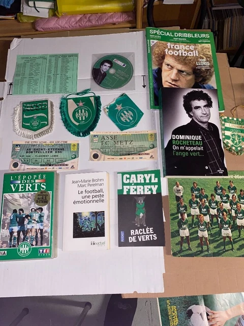 GROS LOT ASSE SAINT ETIENNE ALLEZ LES VERTS LIVRES BILLETS CD FANIONS ...