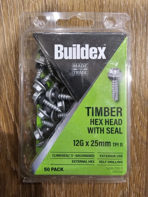 BUILDEX 12G X 25mm Climaseal Hex Head With Seal Timber Screws - 50 Pack ...