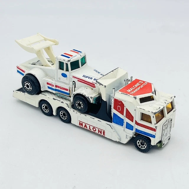 MATCHBOX KENWORTH CABOVER Malone Racing Transporter Rig & Super Boss ...