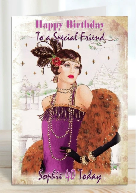 PERSONALISED BIRTHDAY CARD Art Deco Lady in Purple £2.99 - PicClick UK