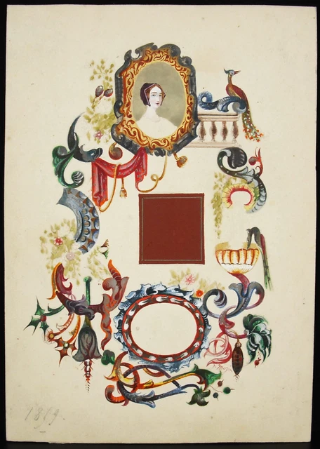 J MOZIN DESSIN original c1900 feuille d'or enluminures gold leaf draw ...