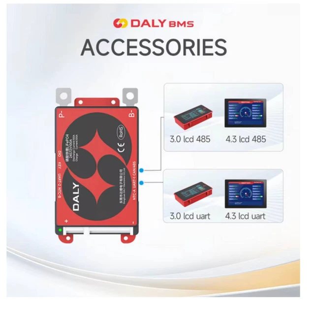 DALY NEW BMS Accessory LCD Display Screen/NTC Cable /BT Module /RS485 ...