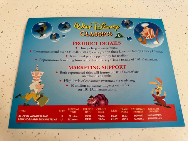 ALICE IN WONDERLAND - Sample VHS Video Sleeve - UK Disney 1996 Release ...