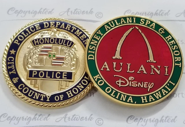 DISNEY AULANI COIN Honolulu Police challenge Coin 2 INCH New 3D . LAPD ...