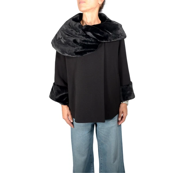 LISA KOTT HOOD Jacket IN Ssuto & Fur Synthetic Curvy Style 6077 Black £ ...