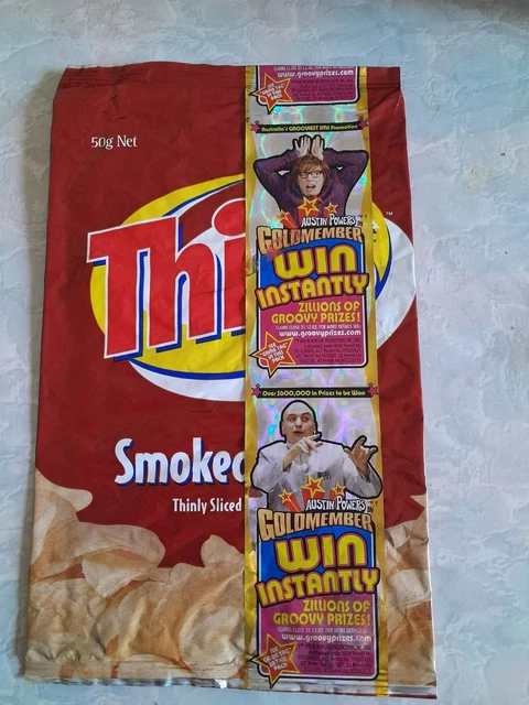 Vintage Empty Chip Packet Thins Smoked Bacon Austin Powers