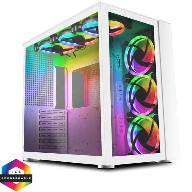 GAMEMAX INFINITY MID Tower ATX PC White Gaming Case 6 x ARGB Fans ...