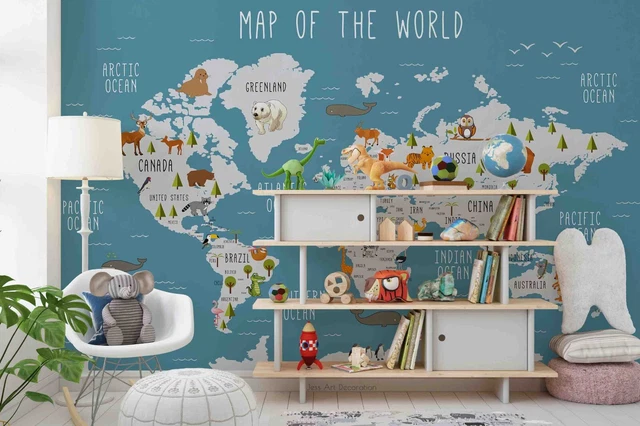 3D BLUE WORLD Map Animals Wall Murals Wallpaper Murals Wall Sticker ...