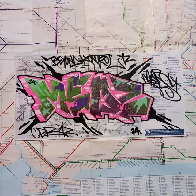 ORIGINAL GRAFFITI ART Painting On London Underground Map Signed Rare ...