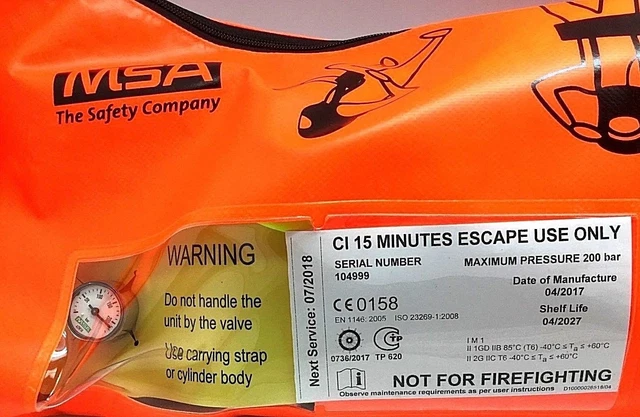 UNITOR UNISCAPE 15H EEBD MSA Notfall Flucht Atemgerät Tankmaske 104999 ...