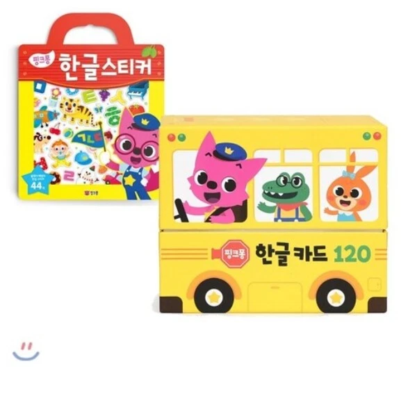 PINKFONG KOREAN HANGUL Alphabet Flash Vocabulary Card 120 + Sticker Bag ...