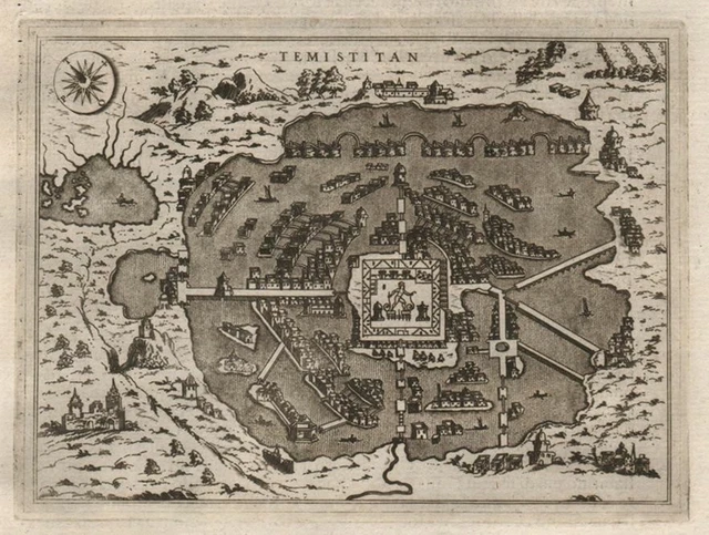 TENOCHTITLAN MEXICO CITY Aztec Empire America map Karte Porcacchi ...