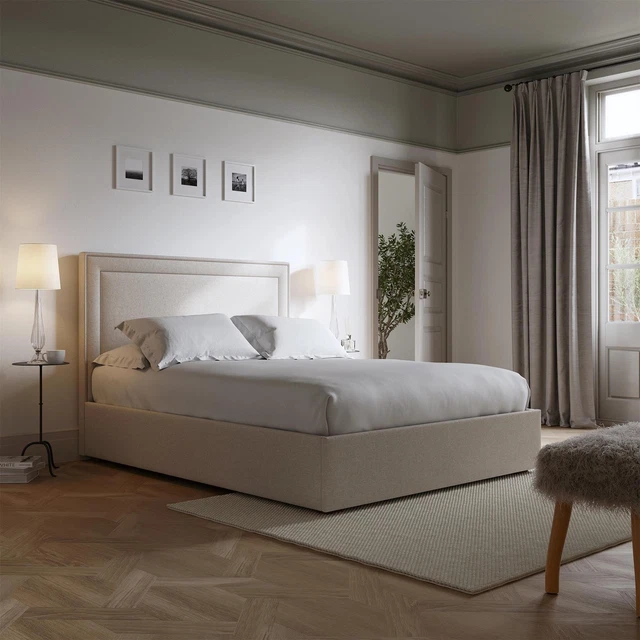 THE WHITE COMPANY Cavendish Natural Linen Blend King Size Bed Frame Oak ...