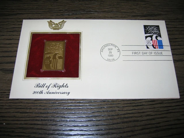 1989 BILL OF Rights 200th Anniversary 22kt Gold GOLDEN Cover Replica ...