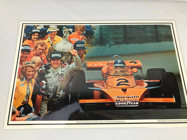 RARE JOHNNY RUTHERFORD ~ 1977 Vintage Laminated Placemat / driver info ...
