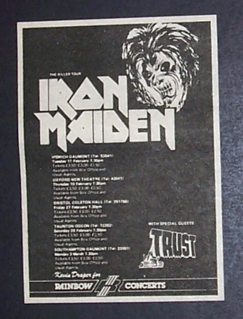 IRON MAIDEN KILLER World Tour (UK Shows) 1981 Mini Poster Type Concert ...