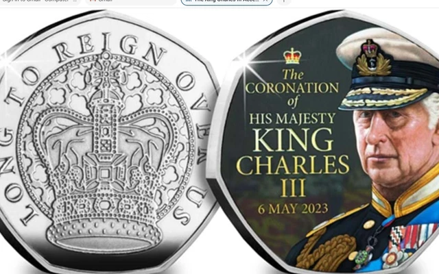 KING CHARLES III INCORONATION 6 maggio 2023 50p COLORE COMMEMORATIVO ...
