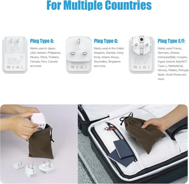 UNIVERSAL TRAVEL ADAPTER with Detachable Attachments for Japan, US, EU ...