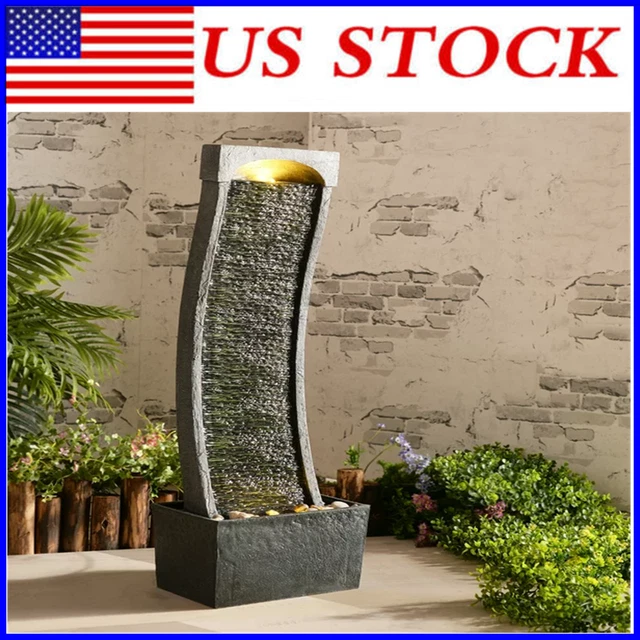 INDOOR/OUTDOOR MODERN CURVED Slate Stone-Look Tall Waterfall Fountain ...