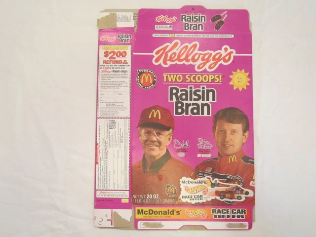 KELLOGG'S EMPTY CEREAL Box 1996 RAISIN BRAN Joe Gibbs BILL ELLIOT [A6f3 ...