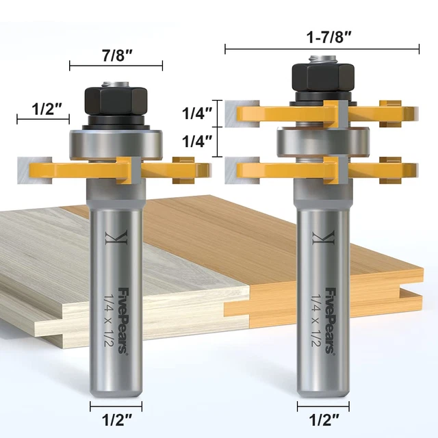 TONGUE AND GROOVE Router Bit Set with 1/2" Shank,T Shape 3 Teeth Wood ...