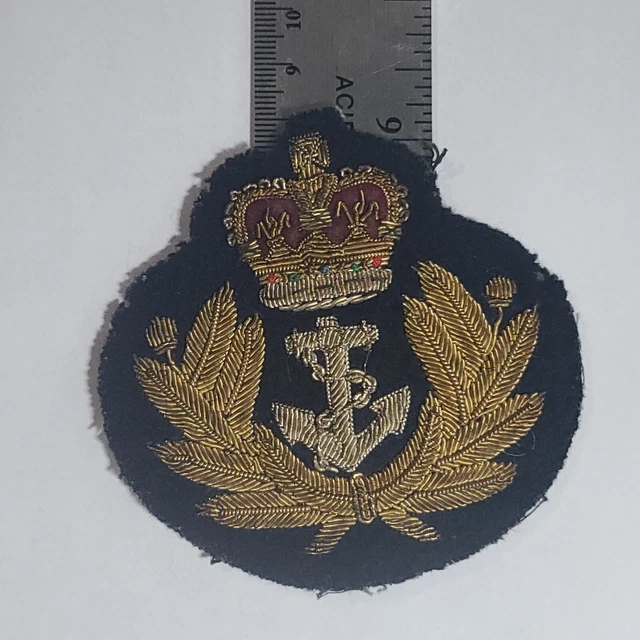 BRITISH ROYAL NAVY Officer Bullion Cap Badge Queen's Crown $21.00 ...