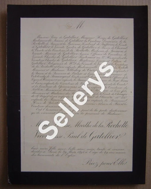 FAIRE-PART DÉCÈS LOUISE Marthe de La ROCHETTE Vicomtesse Paul de ...