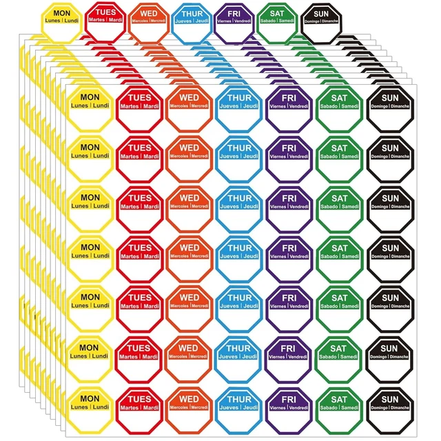 7 DAYS OF The Week Labels Color Coding Food Rotation Dot Stickers-Mon ...