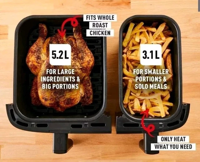 TEFAL EASY FRY Dual Zone Digital Air Fryer, 2 Drawers, 8.3L, EY901840 ...