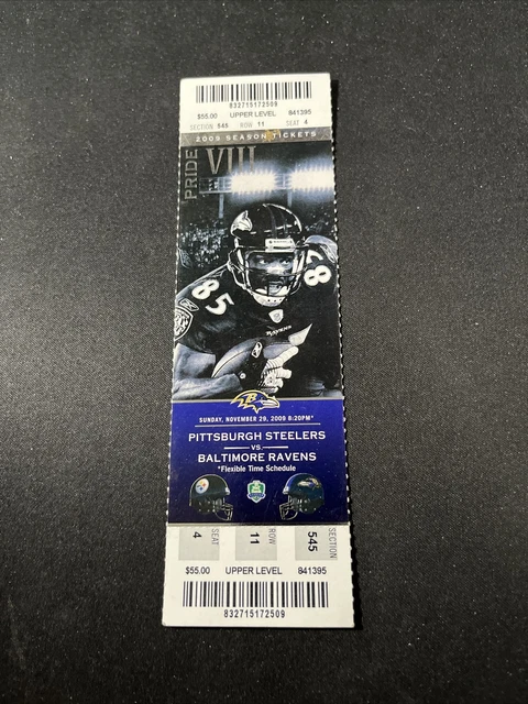 29/11/2009 BALTIMORE RAVENS v Pittsburgh Steelers saison billet EUR 3 ...